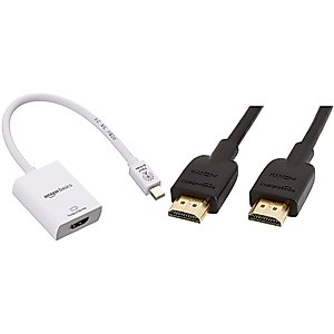 Amazon Basics Mini DisplayPort Thunderbolt to HDMI Adapter - Compatible with Apple iMac and MacBook Bundle with Amazon Basics High-Speed HDMI Cable, 3 Feet, 1-Pack, White