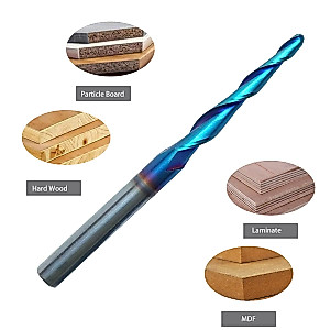 DashHound BRB224 Milling Cutters 2 Flutes Ball Nose Solid Carbide Up Cut CNC Spiral Bits NACO Coated 2D 3D Carving Router Bit 2.4Deg with 1/8 Inch Cutting Dia, 1/8"CD X 1-1/2"CL X 1/4"SD X 3"OL