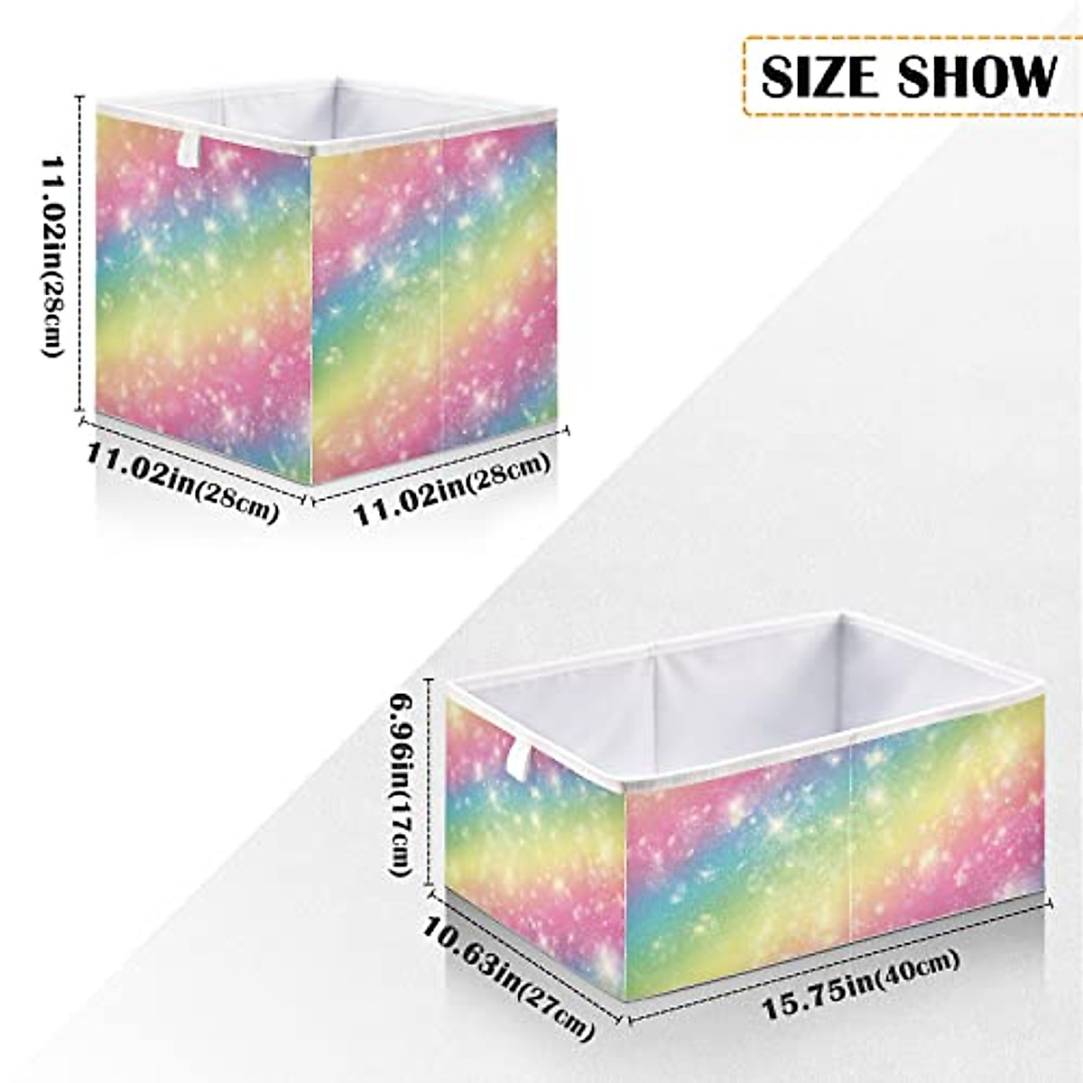 Galaxy Unicorn Pastel Rainbow Storage Bins Cubes Storage Baskets Fabric Foldable Collapsible Decorative Storage Bag with Handles for Shelf Closet Bedroom Home Gift 11" x 11" x 11"