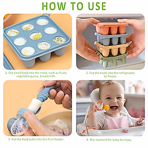 Eoopoon Silicone Baby Fruit Food Feeder Pacifier & Baby Food Freezer Tray Combo, Breast Milk Popsicle Freezer Molds Teether Toy for Babies 4-6, 12 Months, Baby Food Storage Containers Freezer (Lilac)