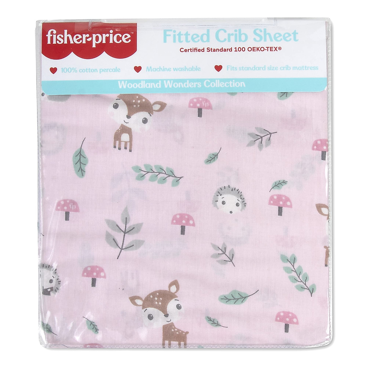 Fisher Price Cotton Fitted Crib Sheet Woodland Wonders Forest Themed Nursery Bedding Sheet 28 x 52” Fitted Crib Sheet for Girls for Standard Crib Mattress