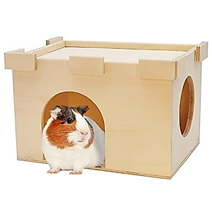 Fhiny Guinea Pig Castle, Chinchilla Hut with Window Ventilated Guinea Pig House Wood Small Animal Hideout Hamster Habitat Decor for Hamster Hedgehog Squirrel Sugar Glider
