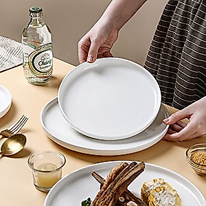 Ceramic Dinner Plates Set of 6, 9.8 Inch Ceramic Plates, Porcelain Round Dinner Plates, Plate Set-Dessert Salad Appetizer Pizza Pasta Round Kitchen Ceramic Serving Dishes, Salad Plates, White Plates