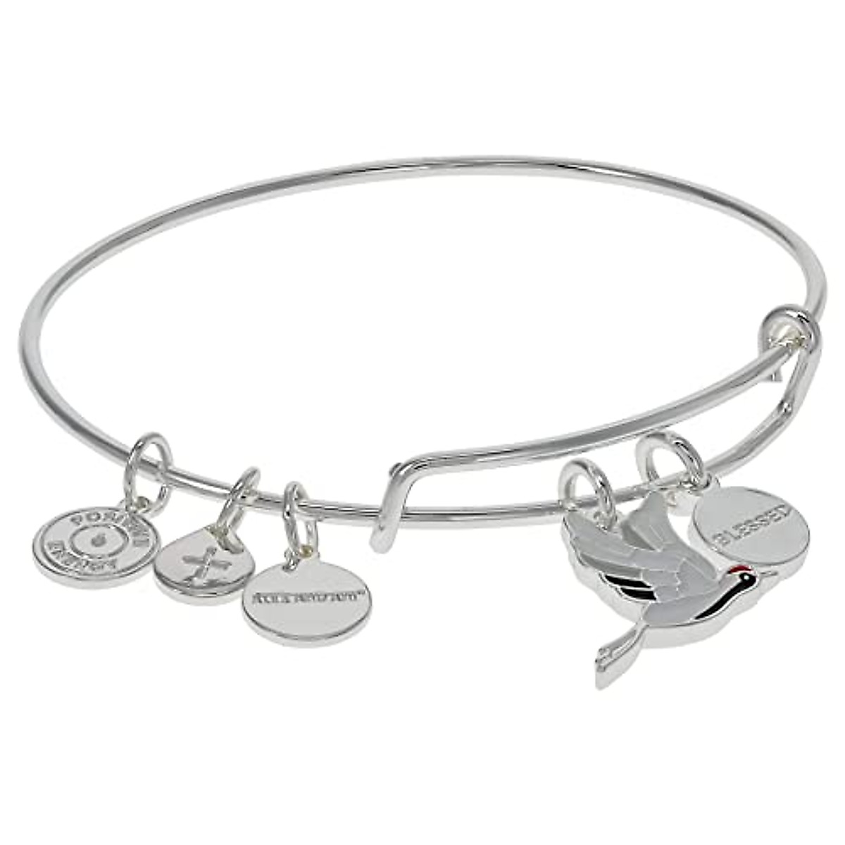 Alex and Ani Blessed Crane Charm Bangle Bracelet, Shiny Silver Finish, 2 to 3.5in