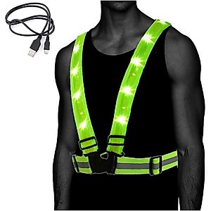 Atlecko 360° Rechargeable LED Running, Cycling, Hiking Reflective Vest & Belt for Men, Women & Kids - Safe & Comfortable - Bright Lights for High Visibility, Excellent Battery Life, Perfect for Night