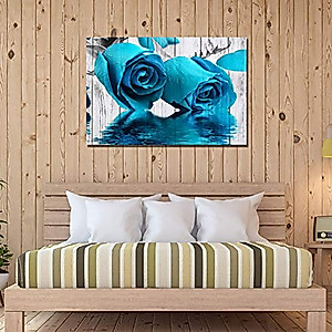 Canvas Wall Art for Bedroom Blue Rose Flower Wall Decor Black White kitchen decoration paintings Gifts for Girls Women Canvas art Prints Panels Framed HD Pictures Office Bathroom Home decorations
