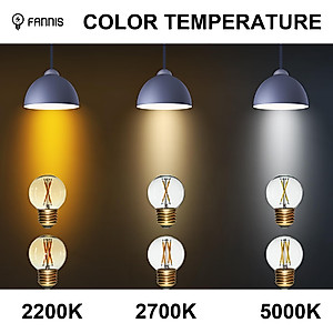 FANNIS Vintage Non-Dimmable LED Bulbs, G50 G16.5 Edison Bulb, Equivalent 15W 20W, Soft Warm White Light 2700K, E26 Medium Base, Clear Glass LED Filament Light Bulb, Pack of 6