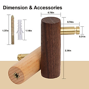 Funancle 4 Pcs Wooden Wall Hooks Coat Hooks Hangers Wall Mounted Brass Decorative Wall Hooks Towel Hook, Walnut Wall Hooks Coat Hook Hangers Wall Mounted (L-Shaped,Walnut)