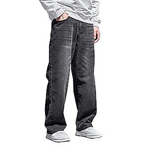 Verdusa Men's High Waist Loose Jeans Baggy Straight Leg Denim Pants Trousers Dark Grey XL