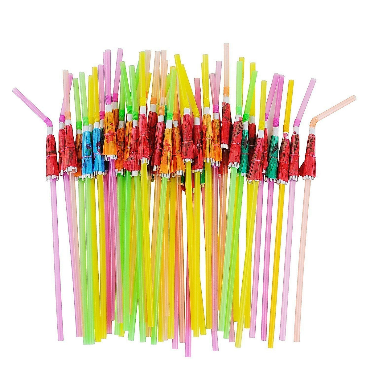 ALINK 50 Luau Umbrella Straws + 54-Pack Coconut Cups with Straws and Cocktail Picks