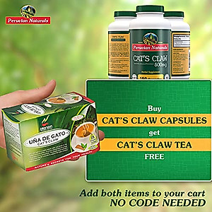 Peruvian Naturals Cat's Claw 150 Capsules – Uña de Gato 800 milligrams of Vegan, 100% Natural Cats Claw Bark Grown in Peru | Corteza UNA de Gato