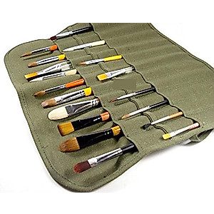 Flyshine Canvas Artist Brush Holder Rollup Protection (42x36cm) 18"X14" - Green