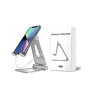 KTRIO Adjustable Cell Phone Stand, Aluminum Phone Stand for Desk, Foldable Phone Holder Compatible with iPhone 13 Pro Max 11 12 Xr 8 7 SE, Pad, Tablet, Smartphone - Silver