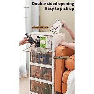 5 Tier Stackable Storage Bins with Lids, 28Qt Plastic Storage Containers with Magnetic Doors & Wheels, Convenient Storage Bins Closet Organizers, Household Organization for Home, Party, Office, Dorm