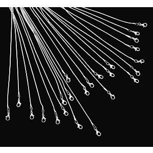 24pcs 18 Inch 925 Silver Plated 1.2mm DIY Snake Chain Charms Link Necklace with Lobster Clasps for Jewelry Making