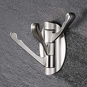 KES Solid Metal Swivel Hook Heavy Duty Folding Swing Arm Triple Coat Hook with Multi Three Foldable Arms Towel/Clothes Hanger for Bathroom Kitchen Garage Wall Mounted Brushed Nickel, A5060-2