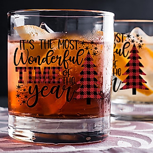 Toasted Tales Wonderfultime Of The Year Christmas Drinking Glasses | 11 oz Bourbon Whiskey Rock Glass | Novelty Christmas Whiskey Tasting Glasses | Christmas Home Décor Accessory | Christmas Glass