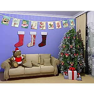 Vintage Style Christmas Banner Retro Christmas Garland Retro Christmas Bunting Decoration Vintage Style Xmas Bunting Banner for Home Fireplace Christmas Holiday New Year Party Indoor Outdoor Decor