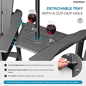 FRUITEAM High-Adirondack-Chairs Set of 2 with Connecting Tray, Outdoor Weather-Resistant Deck Chairs, Low-Maintenance Poly Balcony Chairs Set, for Patio, Poolside, Garden
