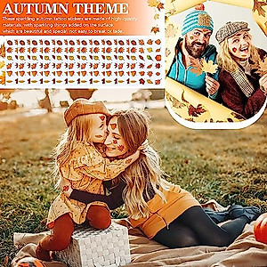Nosiny 240 Pcs Fall Glitter Temporary Tattoos Maple Leaves Stickers Autumn Tattoo Sticker Fall Leaves Glitter Tattoos for Fall Thanksgiving Them Party Body Face Women Men Kids