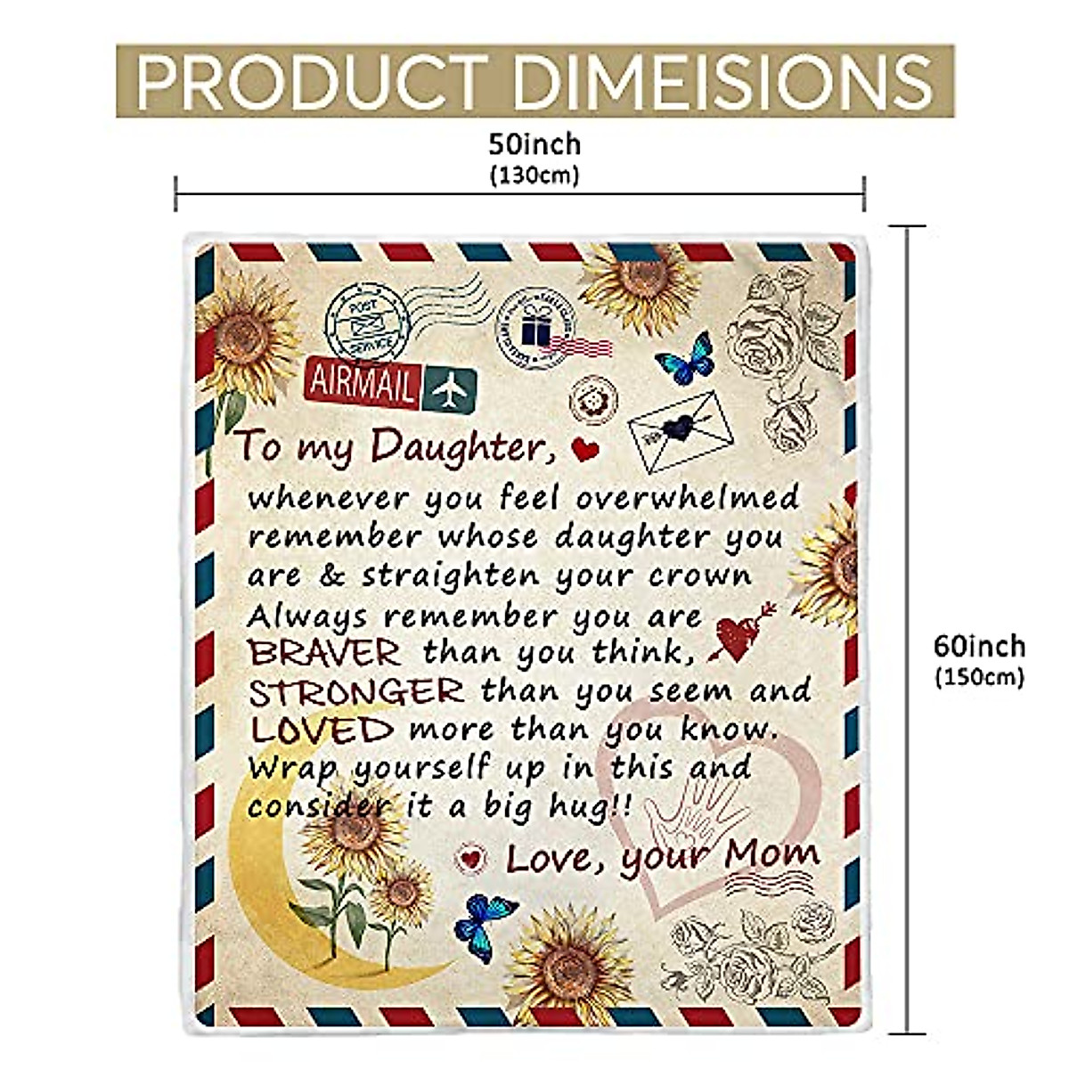 Bonsai Tree Daughter Blanket from Mom, to My Dear Daughter Airmail Soft Throw Blanket Gifts for Women Girls Adult, Personalized Family Love Flannel Fleece Blanket for Couch Living Room, 50x60 Inches