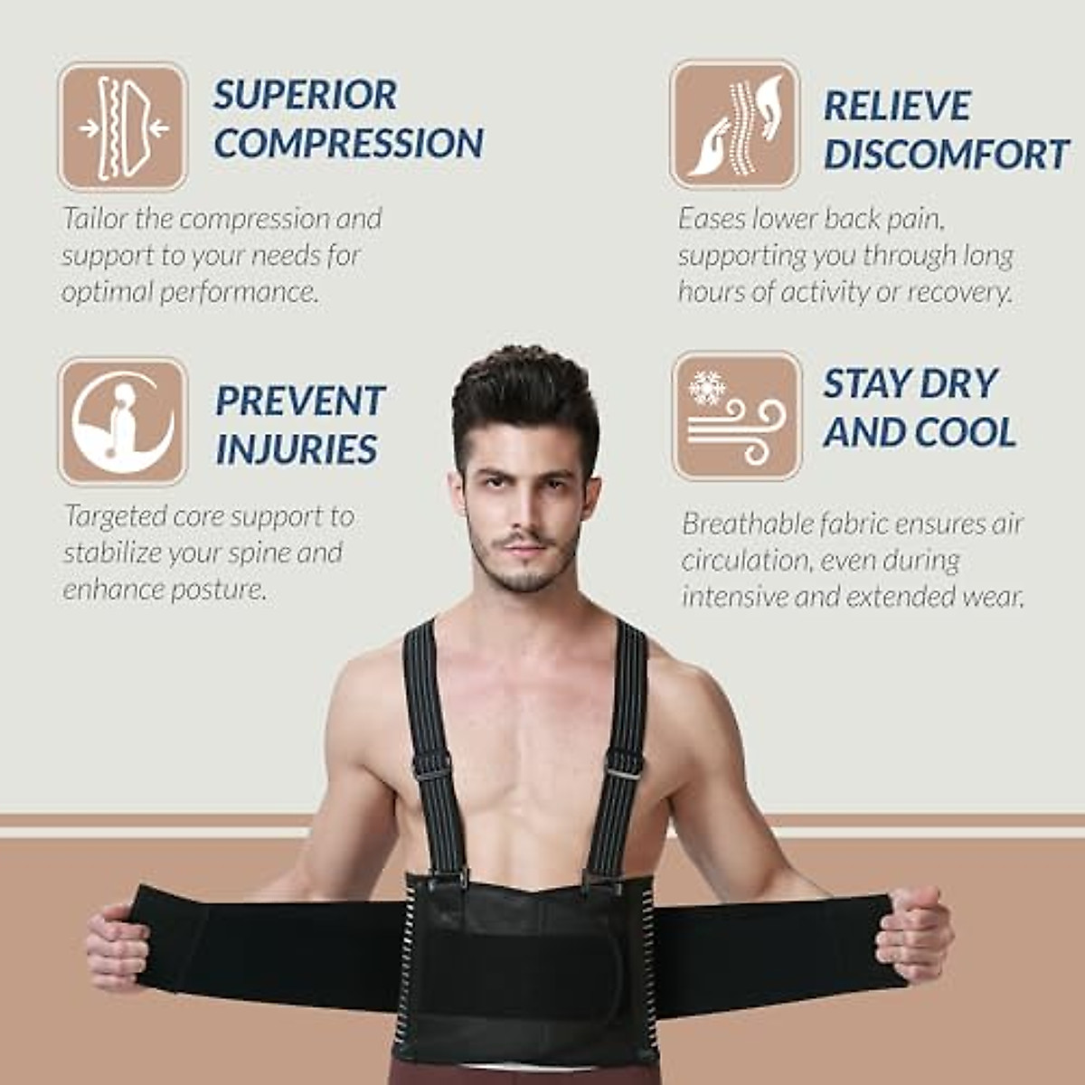 NeoTech Care Adjustable Back Brace Lumbar Support Belt with Suspenders, Charcoal Color, Size XL