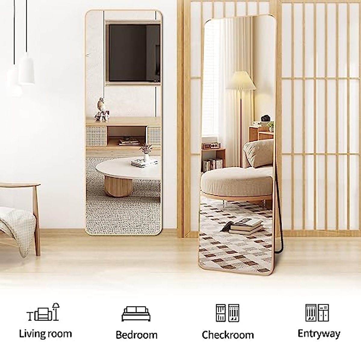 SNUGACE Full Length Mirror, Gold Frame Free Standing Mirror for Bedroom Dressing Mirror, 65 * 20IN
