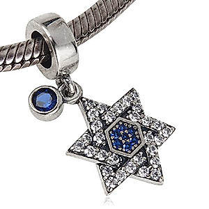 JORLLA Sparkling Crystal Cubic Zircon Star of David Pendant-Sterling Silver 925 Hexagram Dangle Charms Bead for Bracelet Necklace