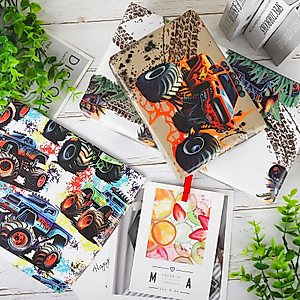 Dtiafu Monster Truck Wrapping Paper for Boys Kids - Racing Car Gift Wrap Paper Bulk Folded Flat for Birthday Baby Shower Holiday - Cartoon Dinosaur in Pickup,Monster Truck Designs Gift Wrapping -