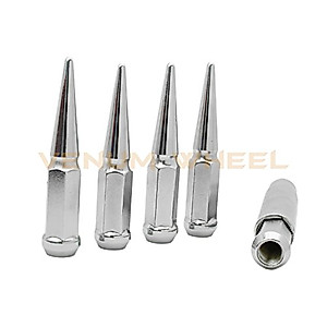 Venum wheel accessories 20 Pc Chrome Spike Lug Nuts | 1/2"-20 Thread | 4.5" Tall + Key Socket | Works with Chevrolet GMC C10 K10 1/2 Ton Trucks K5 Blazer Jimmy - Aftermarket Wheels