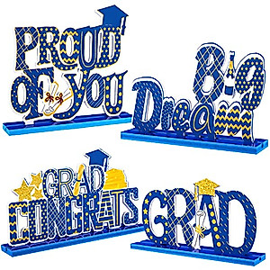 90shine 4PCS Graduation Decorations 2023 Table Centerpieces - Congrats Grad Party Decor Supplies Ornaments Blue (Assembly Needed)
