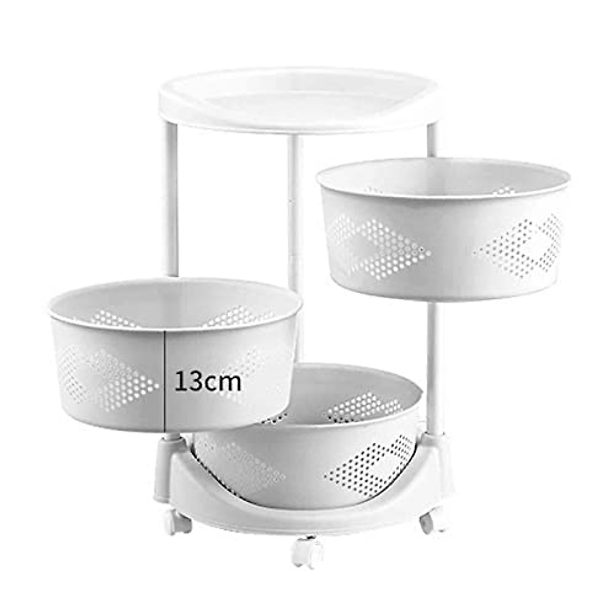 Multi-Layer Kitchen Storage Rack, Detachable Breathable Rotating Fruit Vegetable Organizer, with Lockable Casters, for Kitchen Bedroom, Bathroom,3 Tier