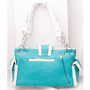 HW Collection Western Handbag Laser Cut Floral Buckle Women Shoulder Country Purse (Turquoise)