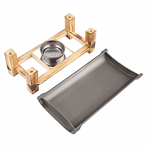 Haofy Alcohol Stove Non-Stick Grill Pan with Wooden Shelf, Ceramic Grill Plate Set for Indoor Outdoor BBQ Roasting Baking, Japanese Barbecue Tool(30CM)