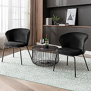 ONEVOG Black Velvet Dining Chair, Upholstered Chair with Upholstered and Wingback, Set of 2 Accent Chairs for Kitchen, Dining Room, Living Room Chairs