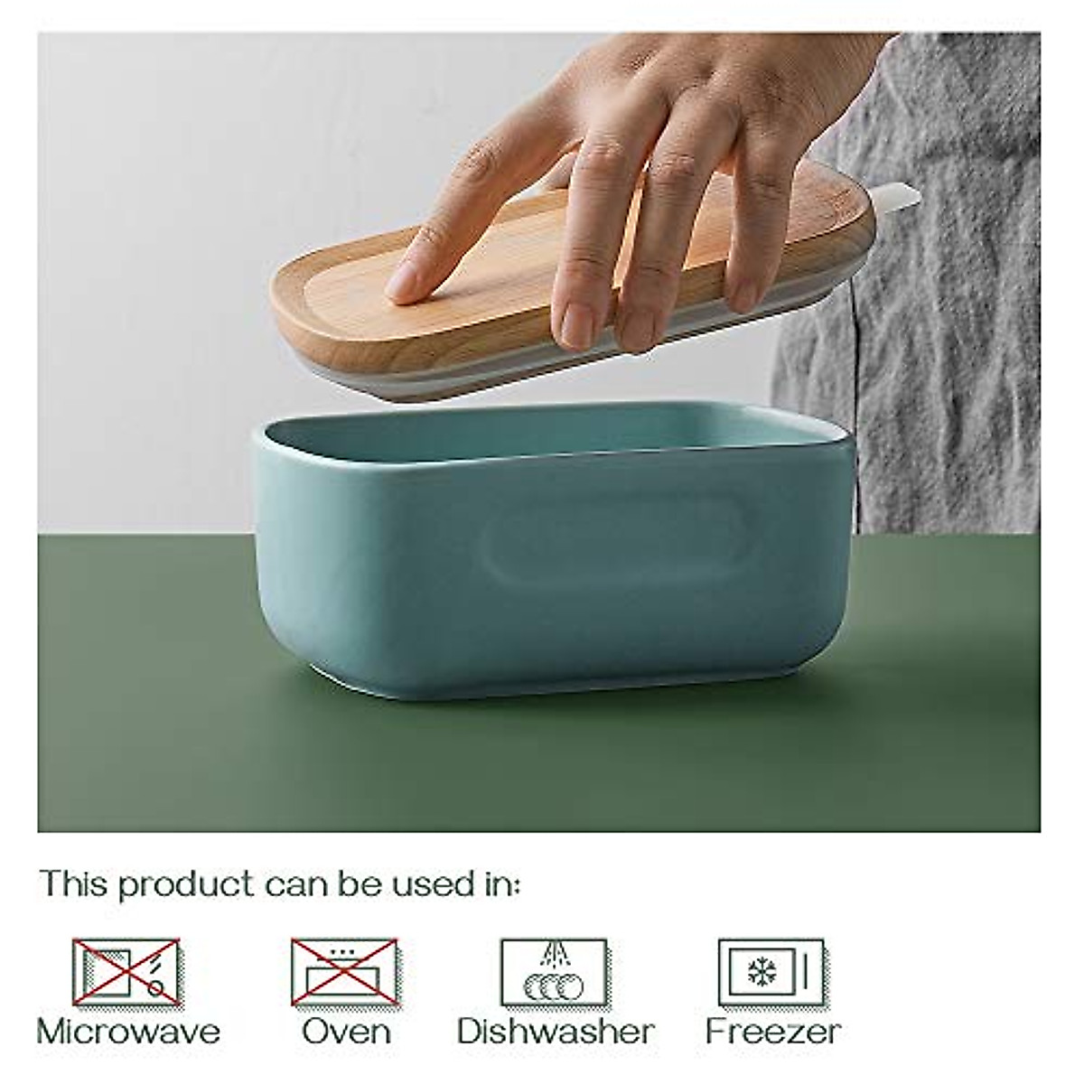 Dowan Large Butter Dish with Handle on Lid Up to 2 Sticks of Butter, Farmhouse Butter Dish with Lid, Ceramic Butter Container for East West Coast Butter, Microwave and Freezer Safe, Turquoise