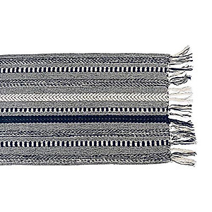 DII Farmhouse Braided Stripe Table Runner Collection, 15x108, Navy Blue