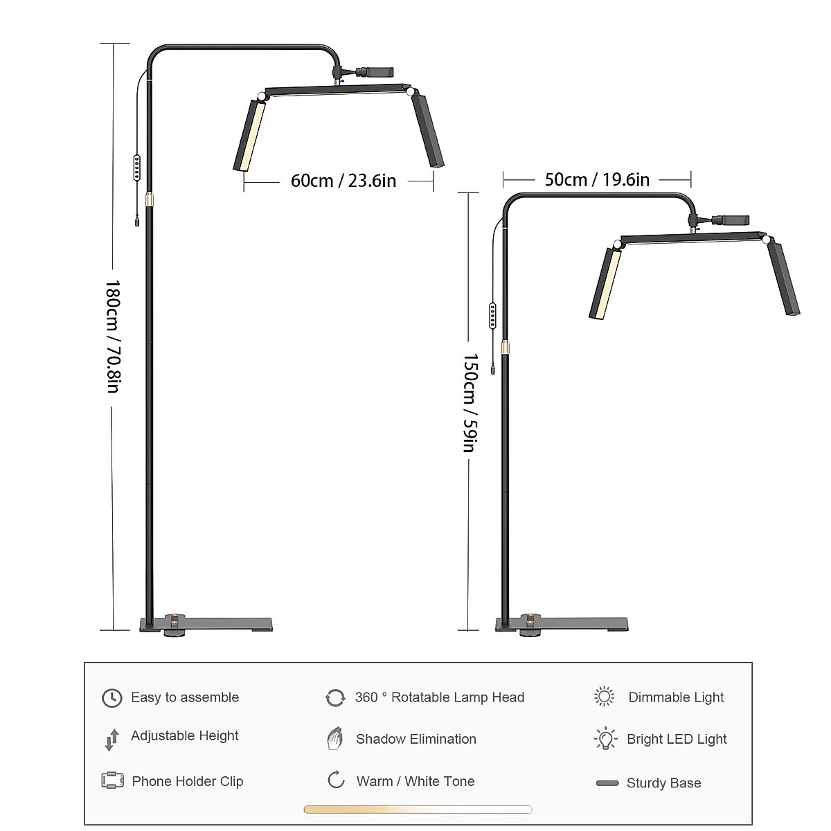 MYSWEETY Lash Light for Eyelash Extensions, 36'' Foldable Half Moon Light Lamp, LED Eyelash Floor Lamp, Estheticians Light with Phone Holder, Lash Light for Eyelash Tech, Tattoo, Makeup, Nails