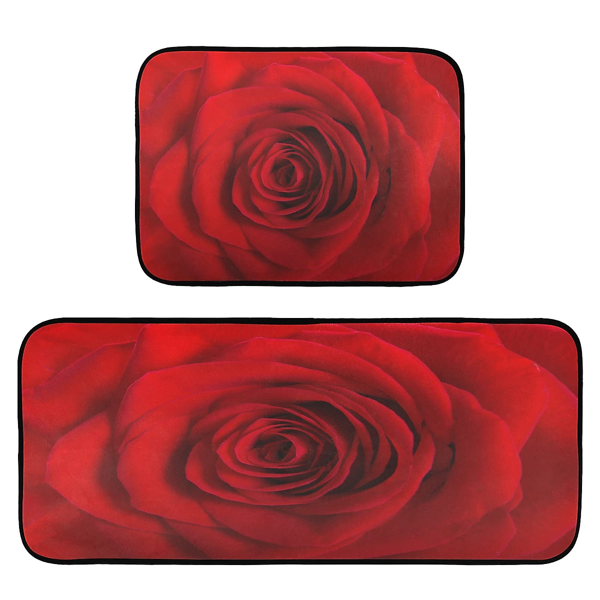 ALAZA Red Rose Flower 2 Piece Kitchen Rug Floor Mat Set Runner Rugs Non-Slip for Kitchen Laundry Office 20" x 28" + 20" x 48"