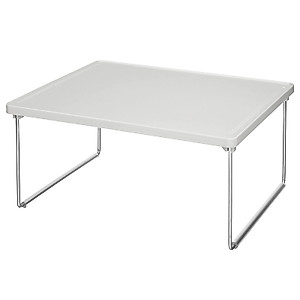 mDesign Metal Stacking Storage Organization for Shelves Inside Cabinets in Kitchen, Pantry, Cupboard, or Fridge/Freezer - Organizer Stand for Food, Plates, Bowls, Mugs, Ligne Collection - Stone Gray