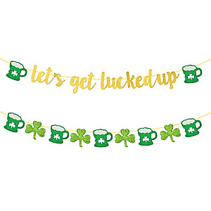 Weimaro Let’s Get Lucked Up Banner, Glittery St. Patrick’s Day Decorations Set, Lucky Shamrock Garland, St Patricks Day Lucky Irish Party Home Decorations, St Pattys Day Decor Supplies