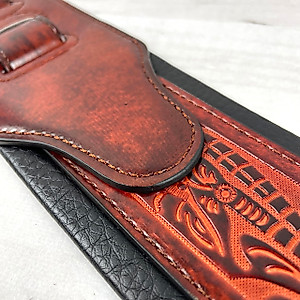 Walker & Williams GB-106 Bourbon Red Brushed Finish Guitar Strap With Padded Glove Leather Back And Classic Live Oak Pattern For Acoustic, Electric, And Bass Guitars