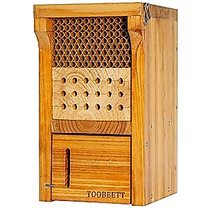 TOOBEETT Mason Bee House Wax Coated Mason Bee Hive Wooden Insect Hotel Carpenter Bee House for Outdoors Attracts Peaceful Bee Pollinators to Your Garden