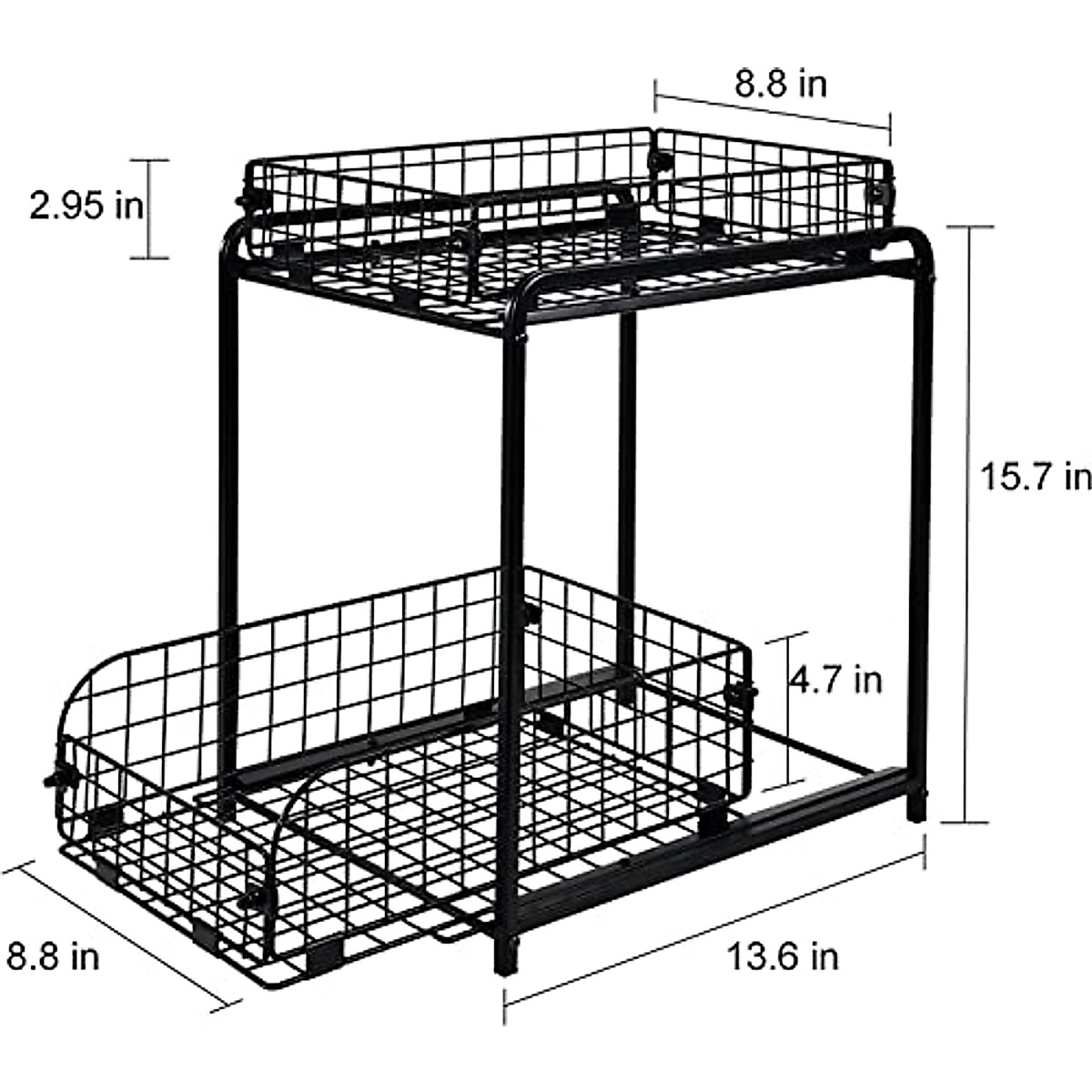 2-Pack Under Sink Organizer, Sliding Cabinet Wire Basket Organizer, Higher 2 Tier Under Bathroom Storage Drawer Multi-purpose Storage Shelf for Bathroom Kitchen Pantry