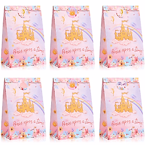 Outus 16 Pcs Princess Party Favor Bags Princess Goodie Candy Bags Decorations Pink Castle Treat Bags with 16 Princess Stickers for Birthday Baby Shower Party Supplies