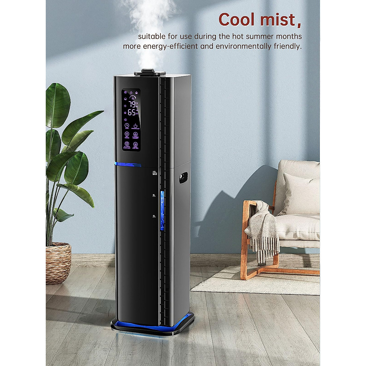 2.64Gal Humidifiers for Bedroom Large Room, Warm and Cool Mist up to 500ft², Top Fill Diffuser Ambient Light, 3 Mist Modes, 24H Timer,35dB Quiet Humidifier for Home Office Plant