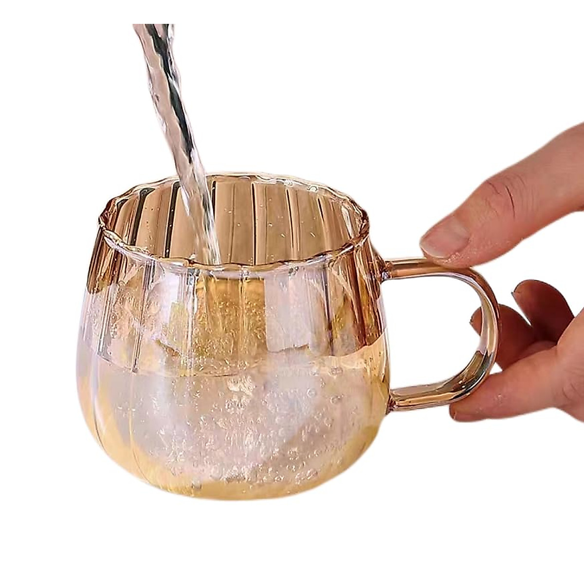 RYUHYF Mug Cup, Glass Cup,Coffee Cup,Tea Cup,Juice Cup, Petal Cup,350ml,Set of 1（Amber）