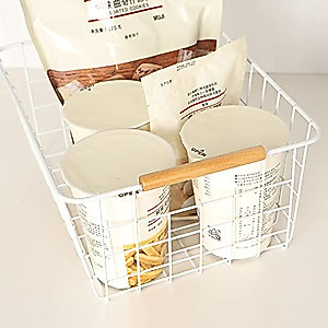 Aeggplant Kitchen Wire Baskets Farmhouse Decor Metal Food Storage Organizer,Household Refrigerator Bin with Built-in Handles for Cabinets, Pantry,Bathroom 4 Packs (white)