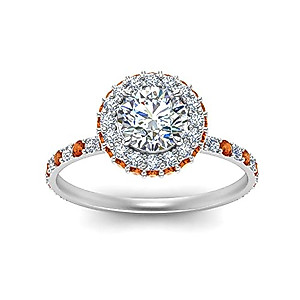 55Carat Rollover Classic Halo Diamond Ring Sterling Silver Natural Garnet Round Shape Red Color Halo Engagement Rings Prong Setting in Size 10 Minimal Surprise Gifts for Ladies