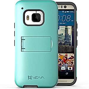 HTC One (M9) Case - VENA [Legacy] Slim Fit Dual Layer Hybrid Case with Kickstand & Screen Protector for HTC One M9 (2015) - Teal & Gray